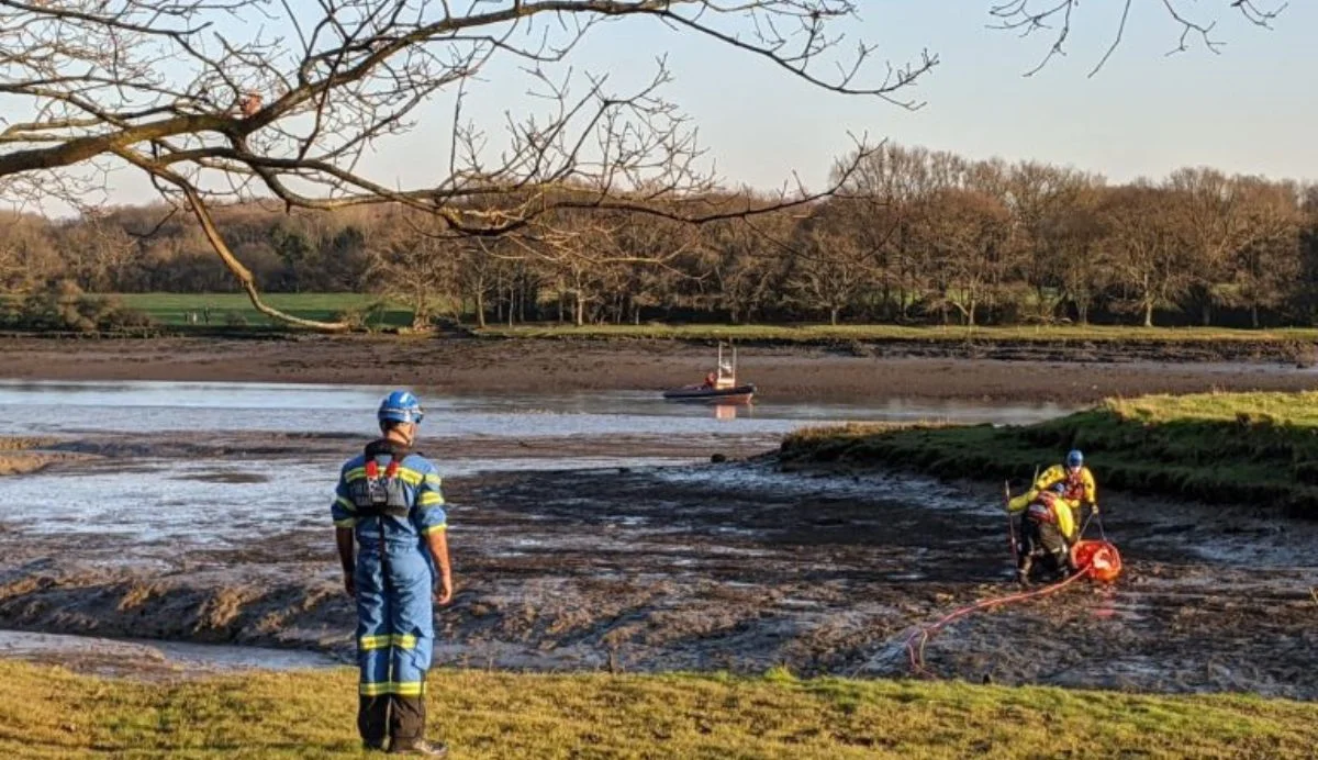 Firefighters rescued a man Totton stuck in mud